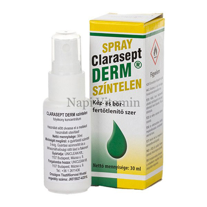Clarasept Derm Színtelen kéz- és bőrfertőtlenítő spray 30ml - Unikémia ...